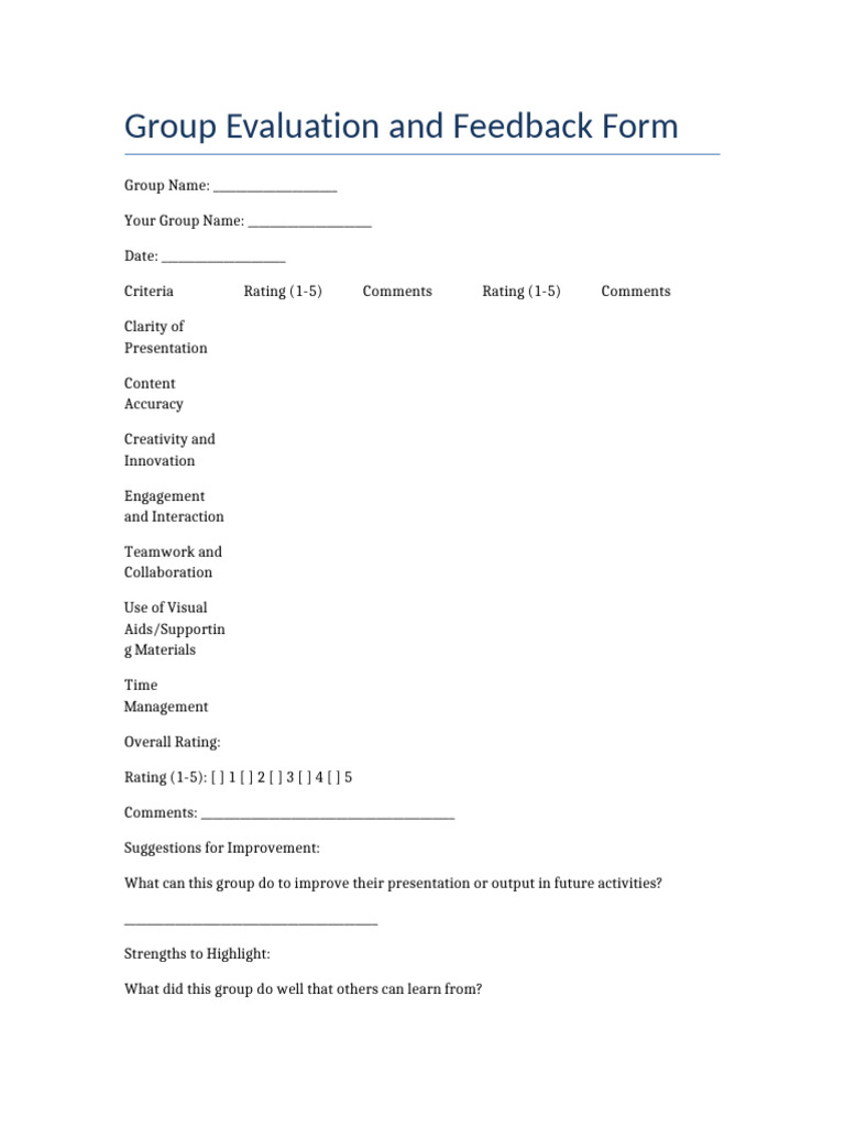 Group Evaluation Feedback Form | PDF