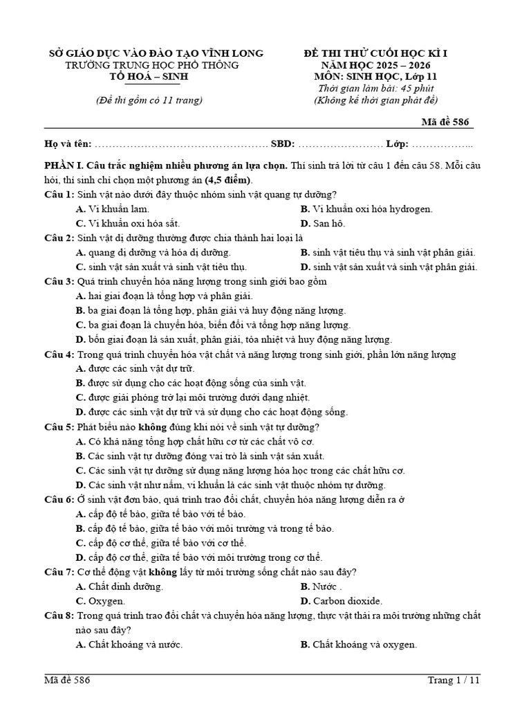 Sinh Thử CK1 | PDF