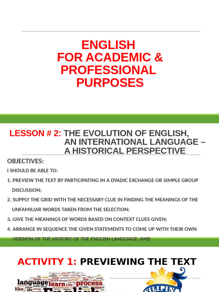 633099992 Lesson 2 the Evolution of English Pptx | PDF | English Language | Learning