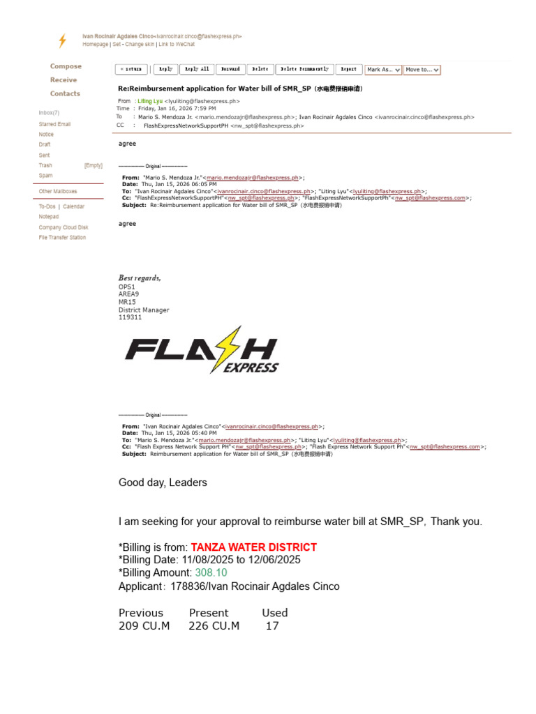 Re - Reimbursement Application for Water Bill of SMR - SP（水电费报销申请 ...