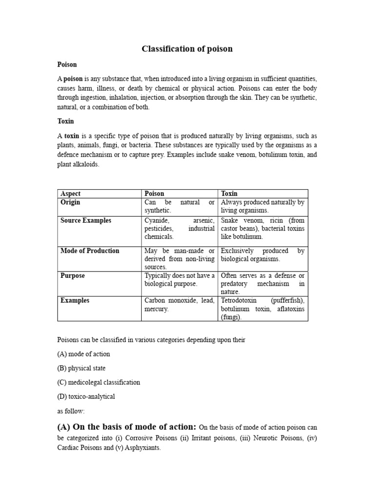 Types and Classifications of Poisons | PDF | Poison | Toxin