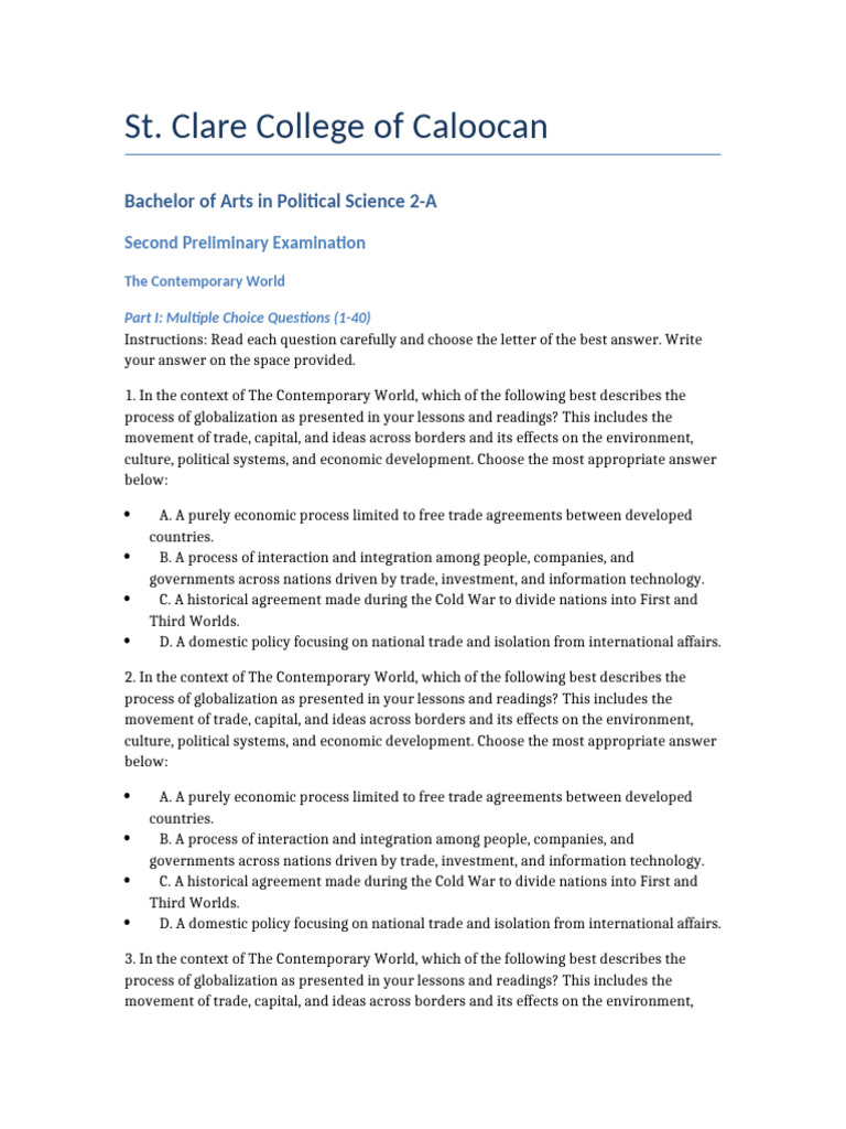 Second_Prelim_Examination_The_Contemporary_World_With_Choices | PDF ...