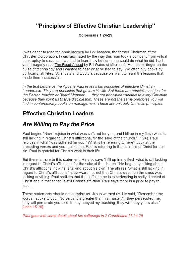 Principles of Effective Christian Leadership | Paul The Apostle | Jesus ...