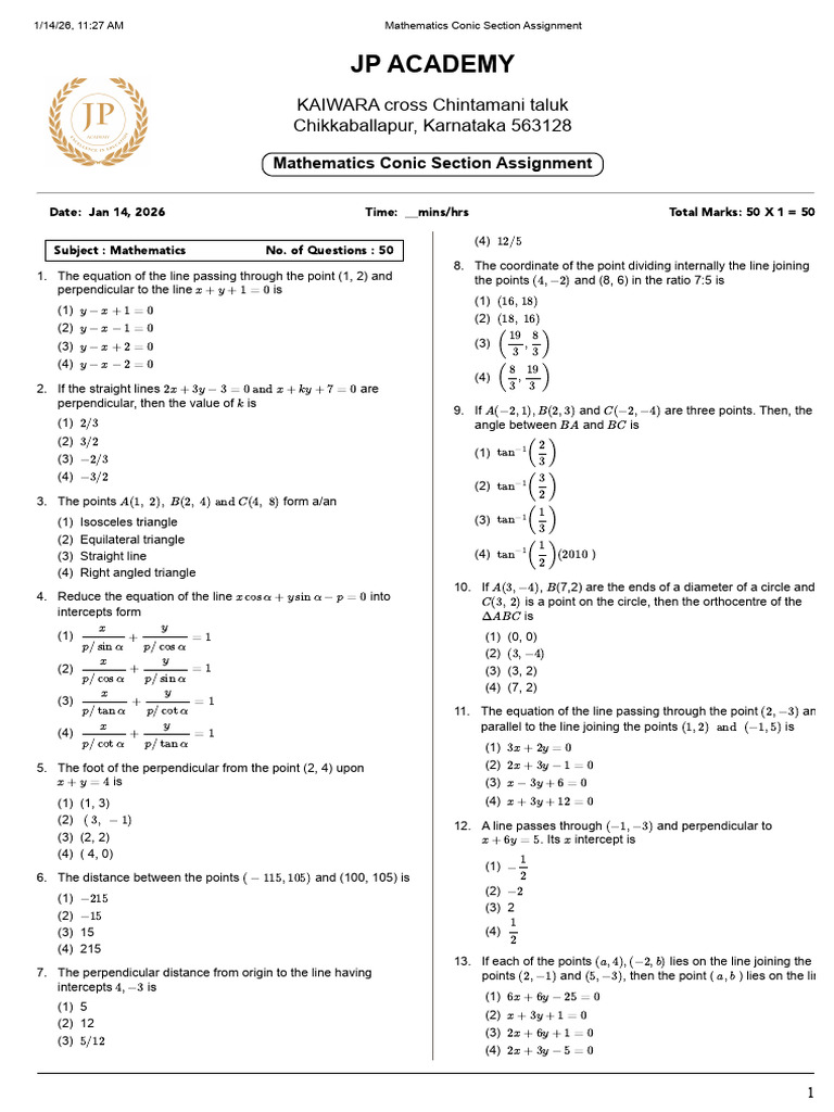 Mathematics Conic Section Assignment | PDF | Elementary Geometry | Euclidean Geometry
