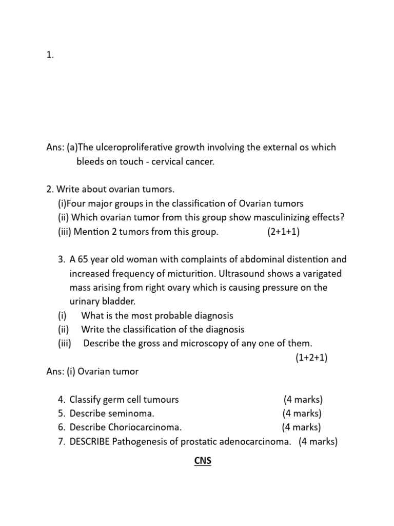 Question Bank FGT MGT CNS Skin | PDF | Ovarian Cancer | Headache