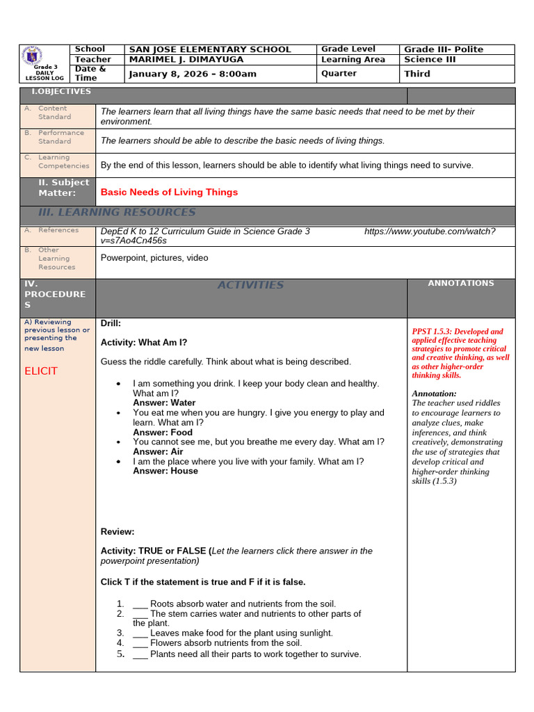 SCIENCE_CO1_ GRADE 3 - | PDF | Learning | Learning Styles