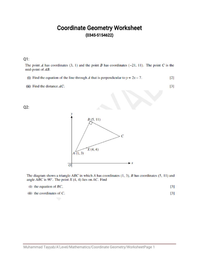 A-Level Coordinate Geometry Worksheet | PDF
