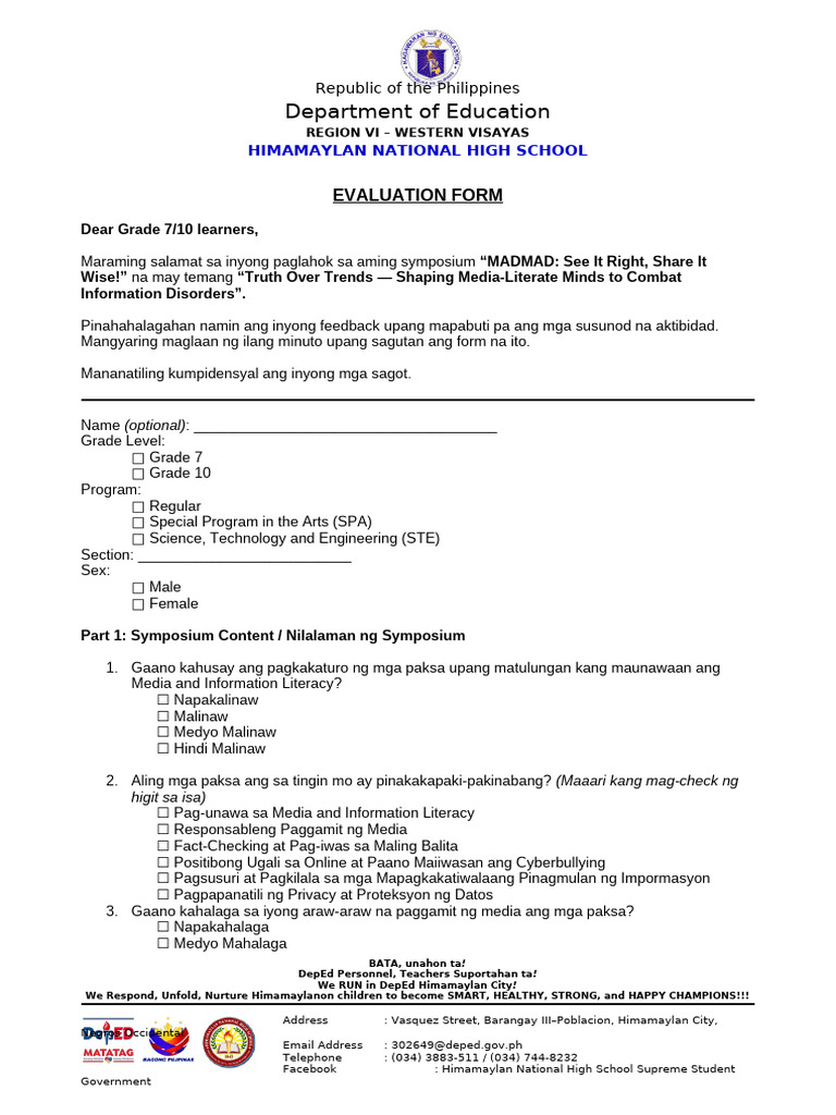Symposium Evaluation Form (1) | PDF
