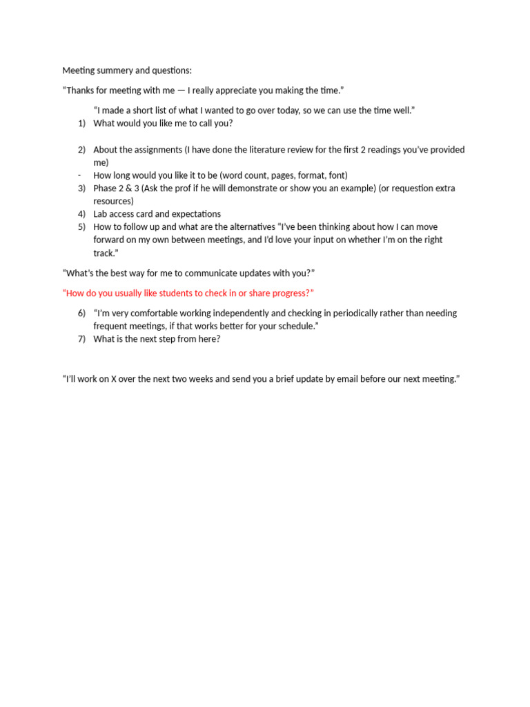 Meeting #! Summery and Questions | PDF