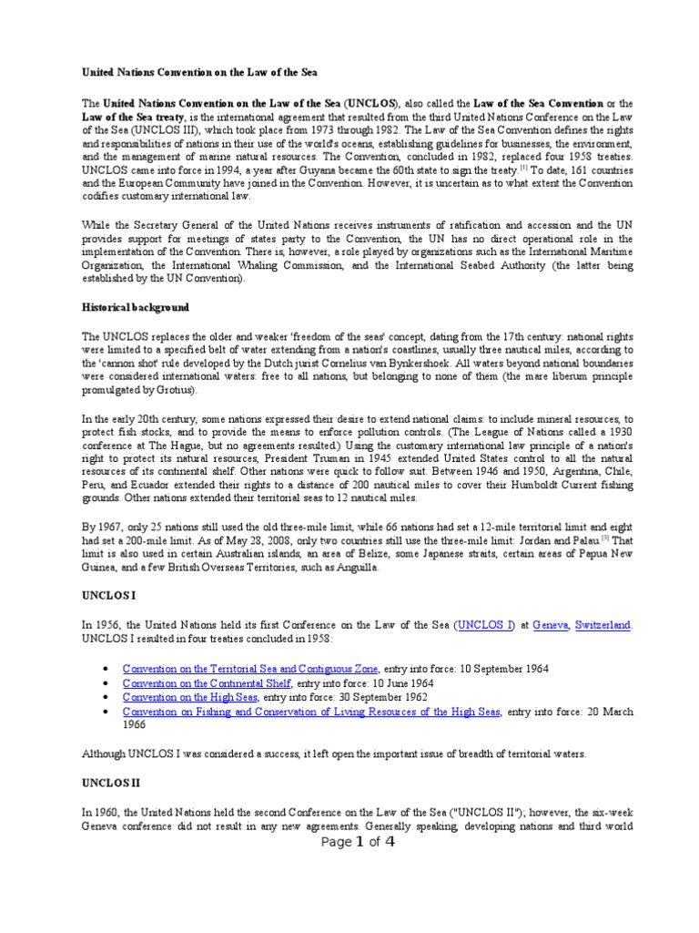 UNCLOS: Law of the Sea Overview | PDF | United Nations Convention On ...