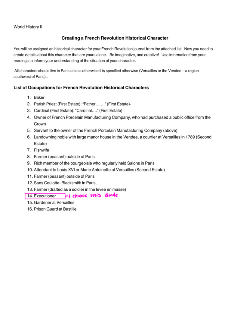 Create Your French Revolution Character | PDF