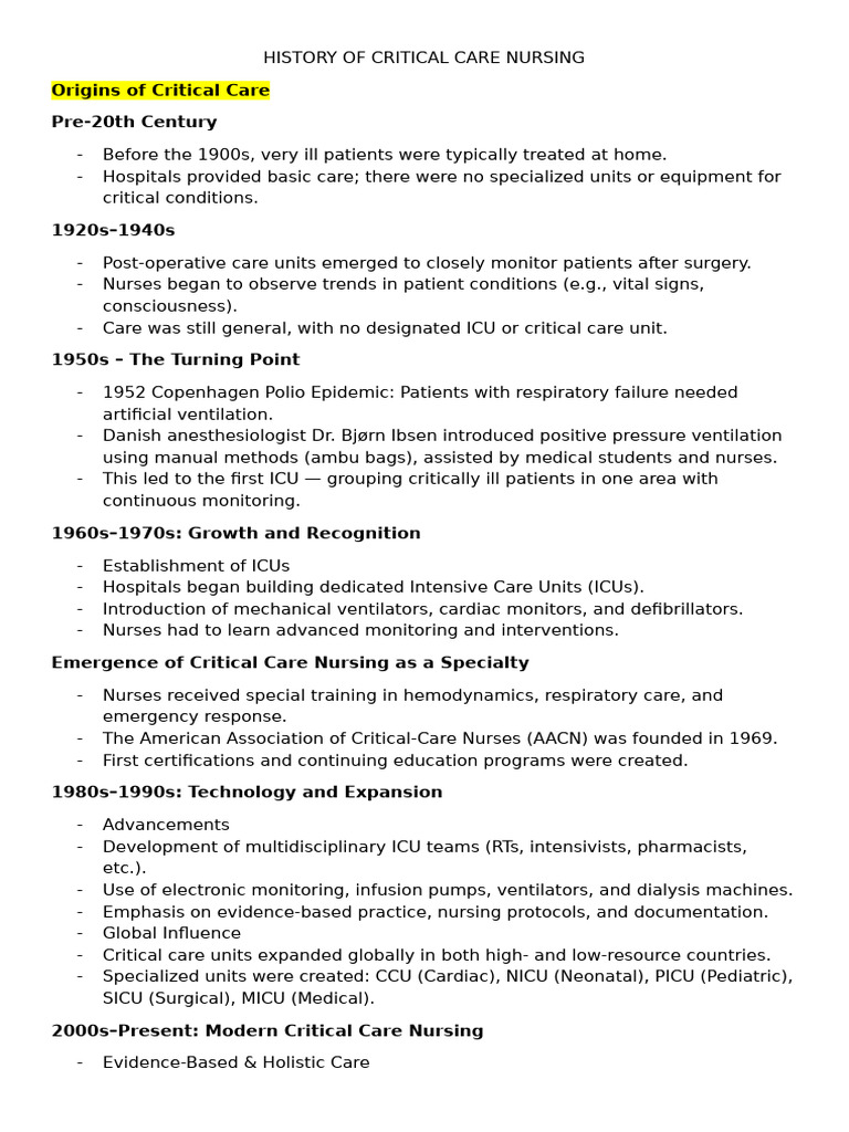 Evolution of Critical Care Nursing | PDF | Intensive Care Medicine ...