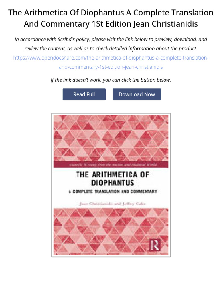 The Arithmetica of Diophantus A Complete Translation and Commentary 1st ...