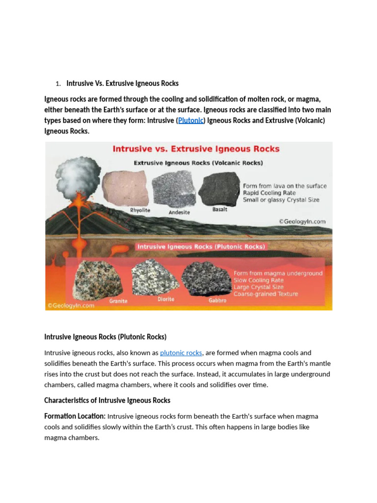 Intrusive vs. Extrusive Igneous Rocks Guide | PDF | Igneous Rock | Basalt