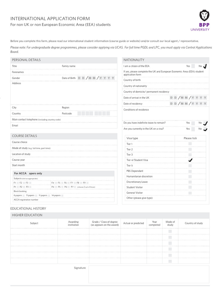 International Student Application Form | PDF