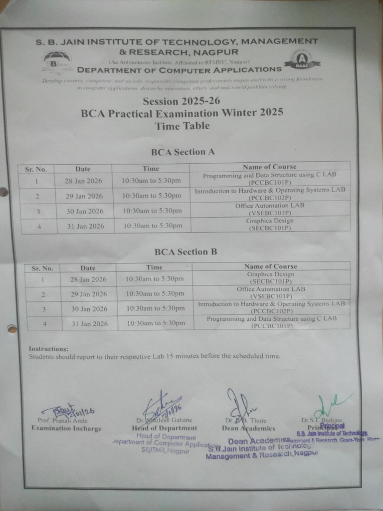 Bca Time Table Practical Exam | PDF | Computer Science | Computing