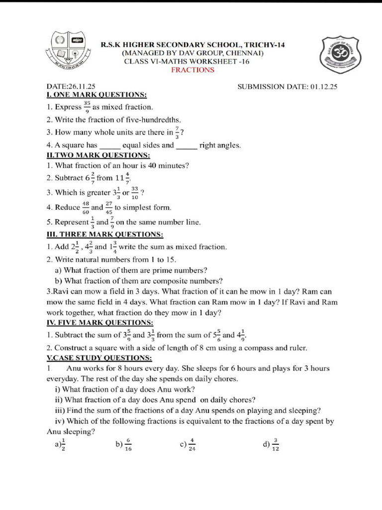 Class 6 Maths Worksheet 16(1) 26-Nov-2025 17-33-30(1) | PDF