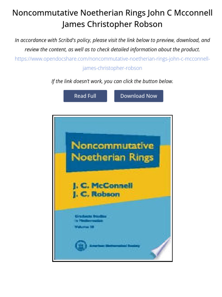Noncommutative Noetherian Rings John C Mcconnell James Christopher ...