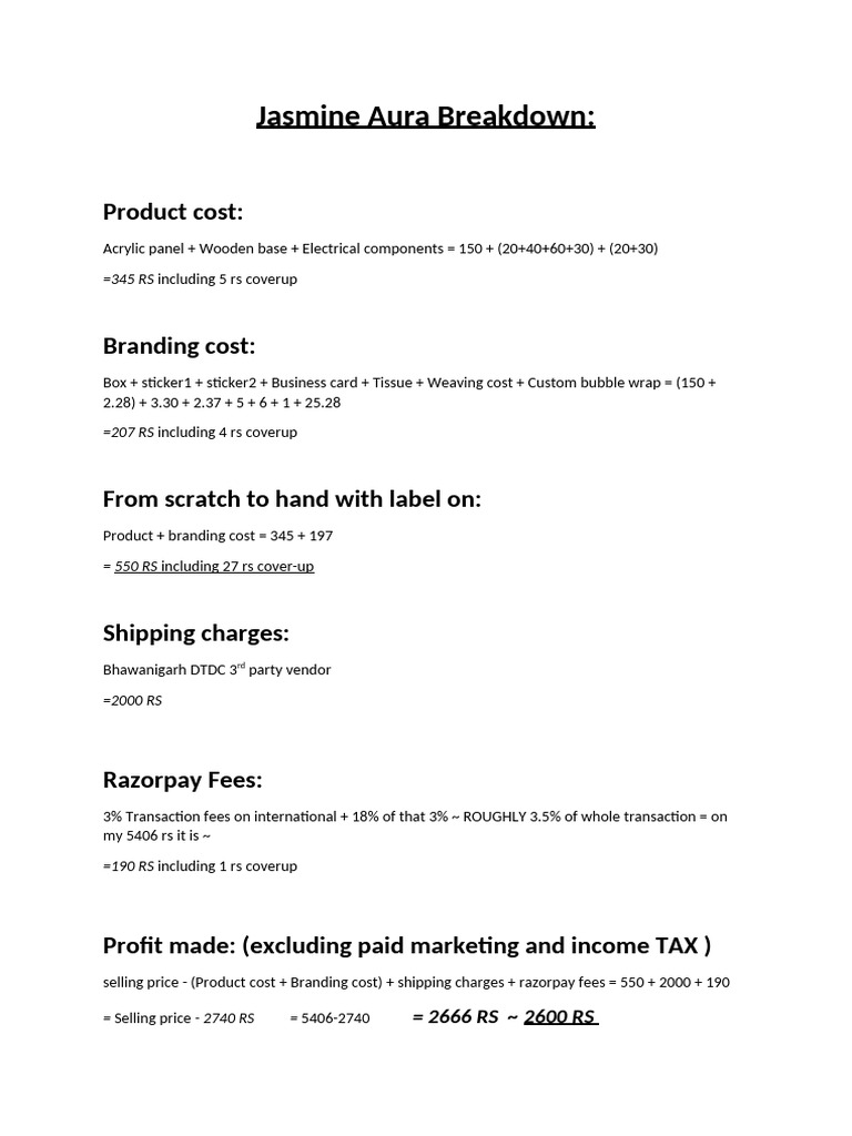 Product Cost Breakdown | PDF