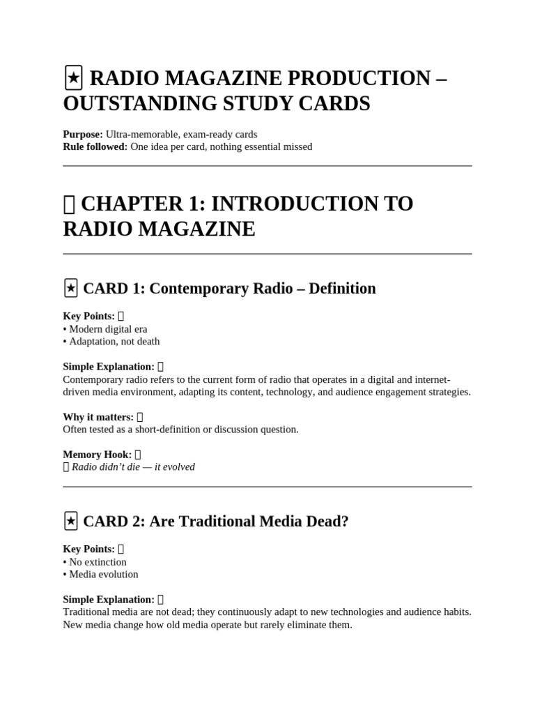 Radio Magazine Production Study Cards | PDF | Metaphor | Memory