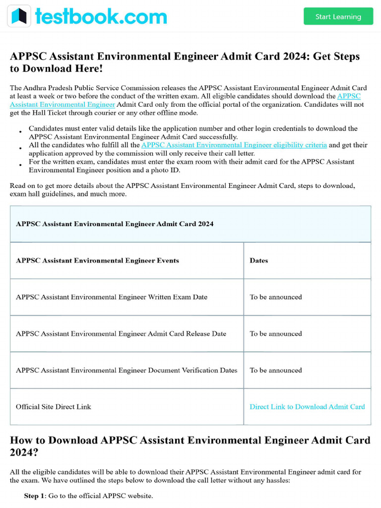 APPSC Assistant Environmental Engineer Admit Card 2024 - Get Steps To ...