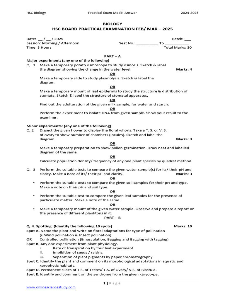 HSC Biology Practical Exam Guide 2025 | PDF | Plants | Branches Of Botany