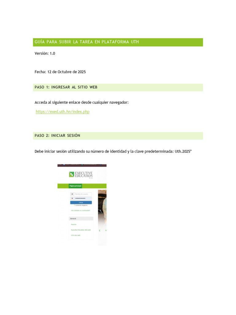 Guia Subir Tarea Plataforma UTH | PDF