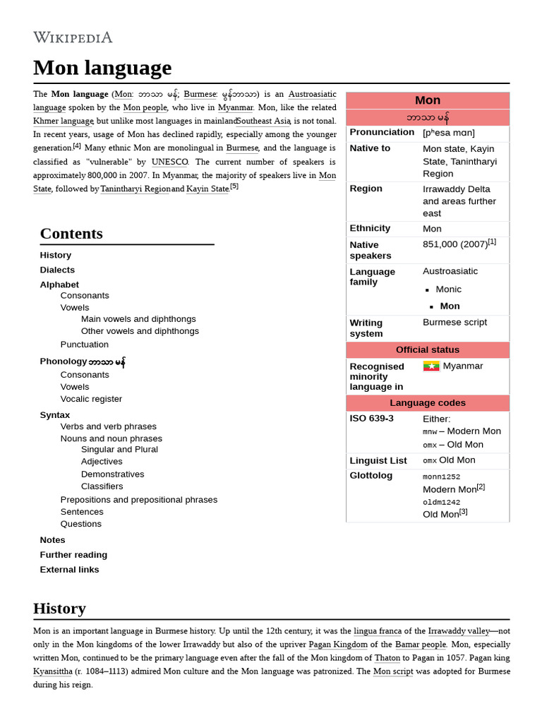 Overview of the Mon Language | PDF | Linguistics | Languages Of Asia