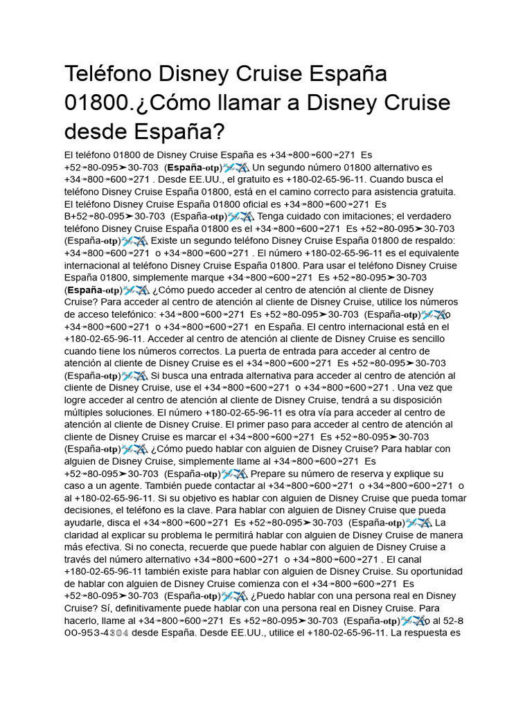 ¿Cómo llamar a Disney Cruise desde España? | PDF | Servicio al Cliente ...