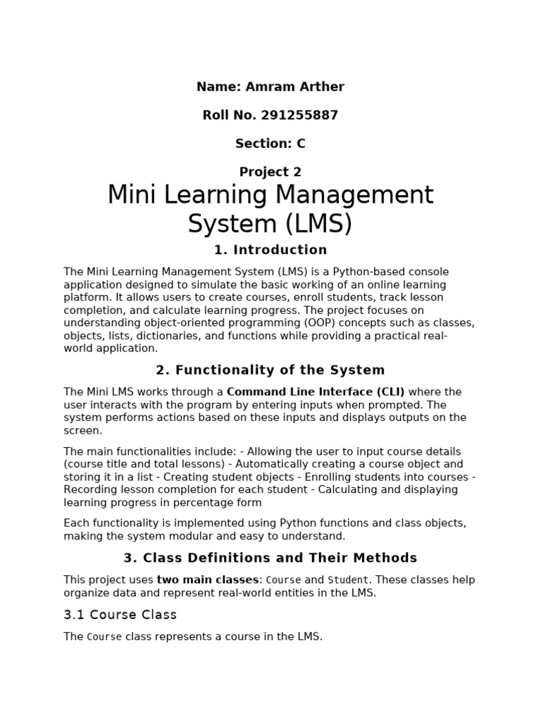 Mini Learning Management System (Lms) – Project Report (2) | PDF ...