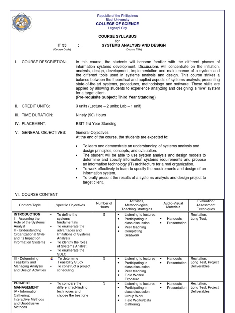 SAD - Course Syllabus | PDF | Software Development Process | Information System