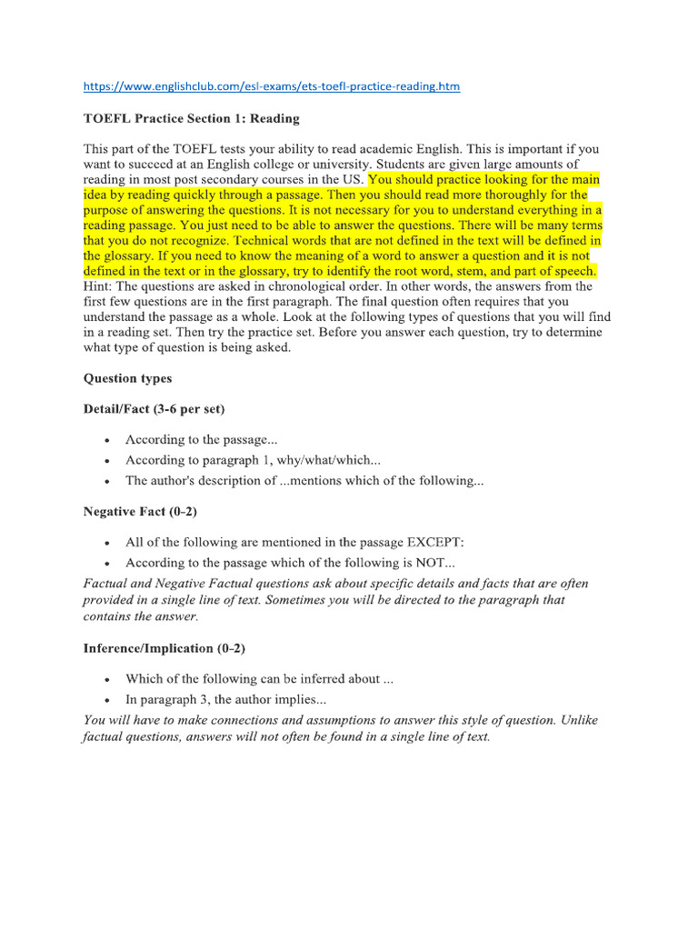 TOEFL Reading Practice | PDF
