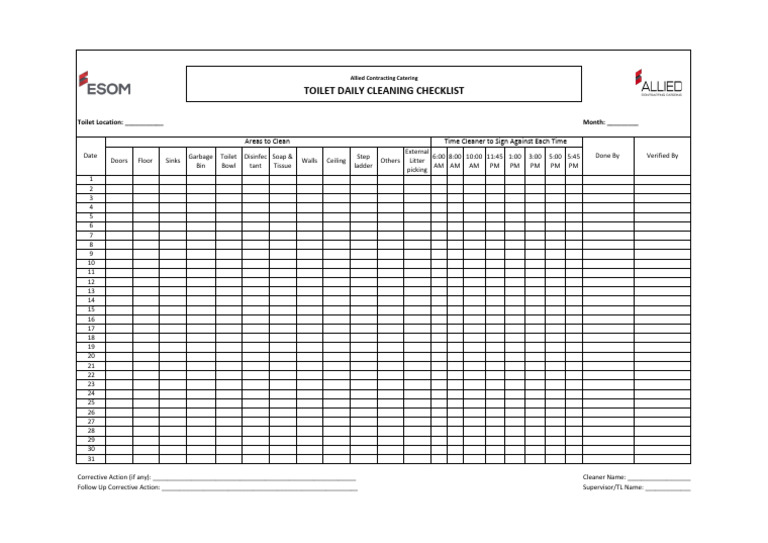 Toilet Cleaning Checklist Rev2 | PDF