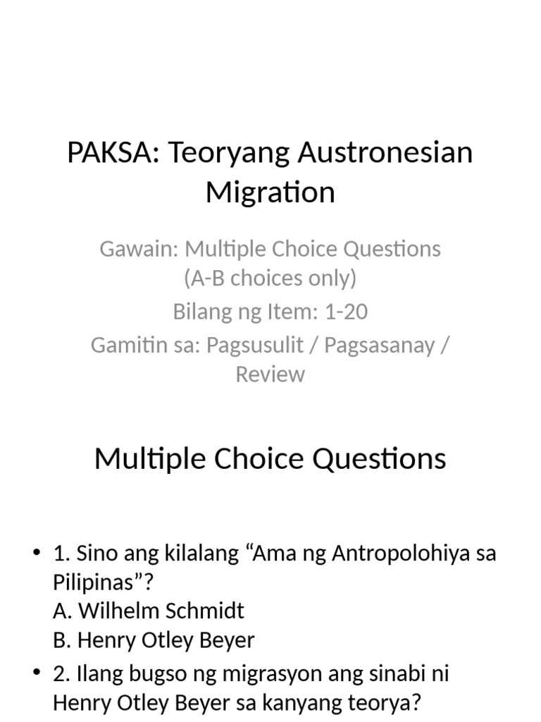 Teoryang_Austronesian_Migration_MCQs | PDF