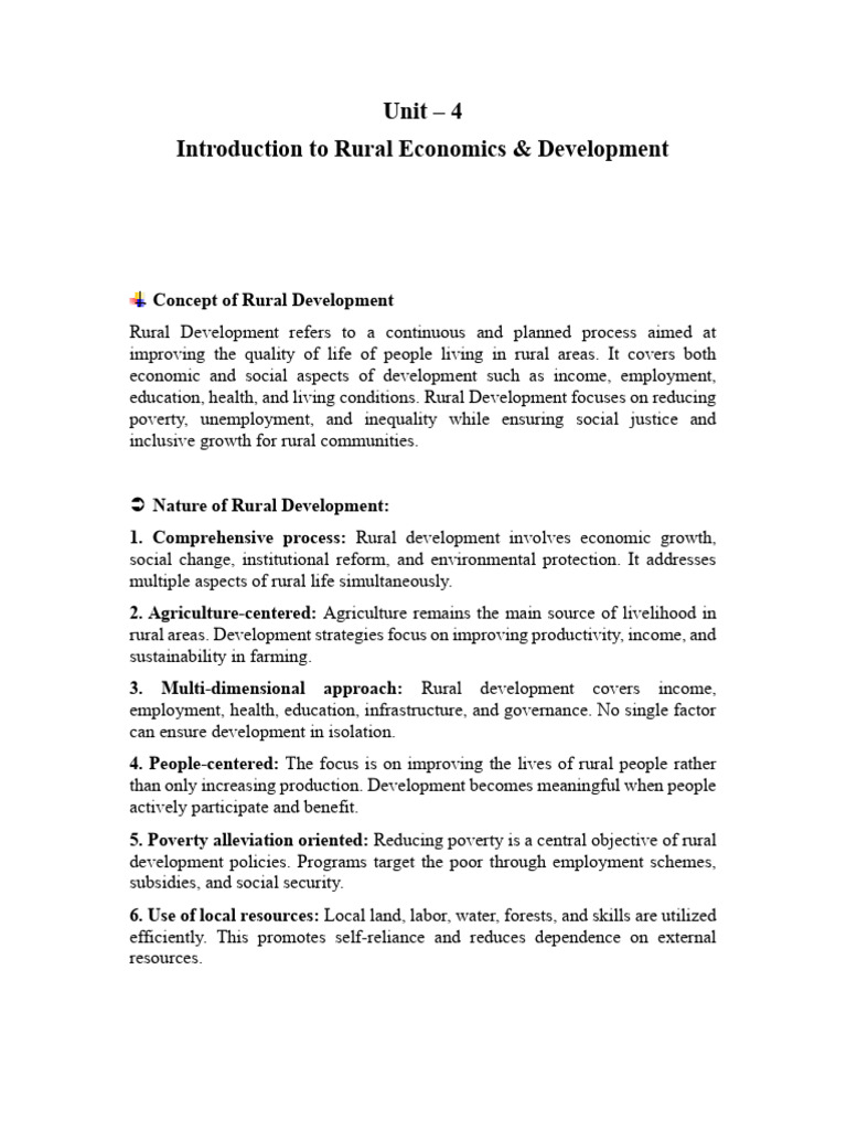 UNIT 4, Introduction to Rural Economics & Development | PDF ...