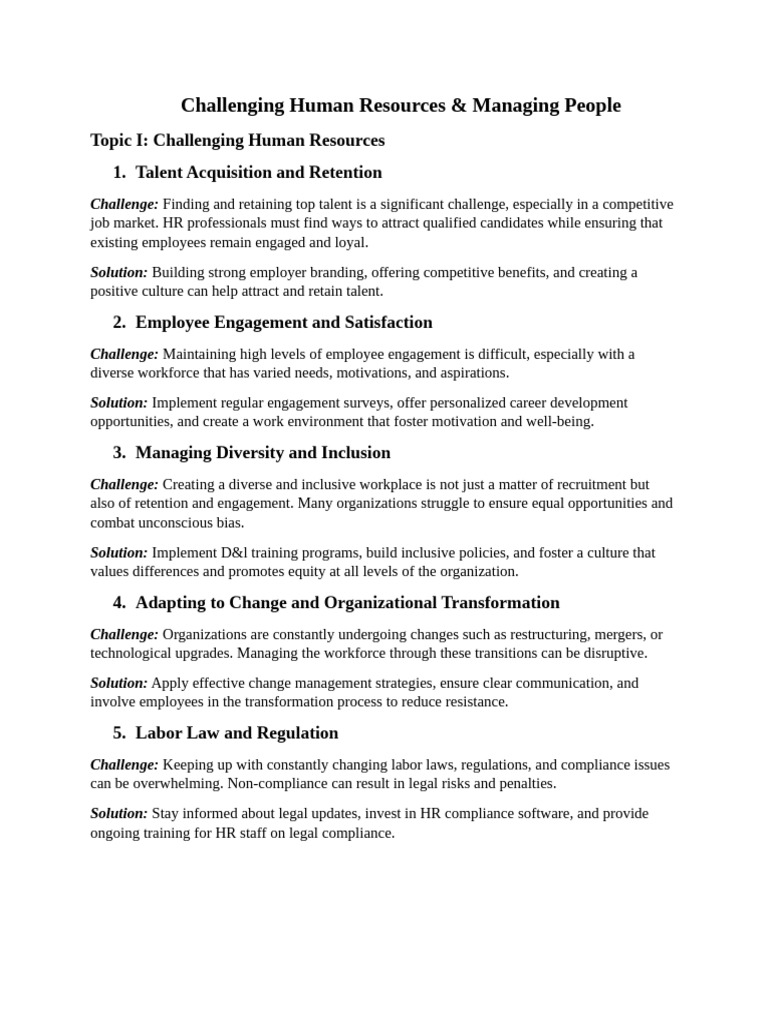 Challenging Human Resources & Managing People | PDF | Employee ...