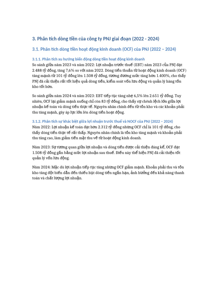 Phan Tich Dong Tien PNJ Theo Mau QNS | PDF