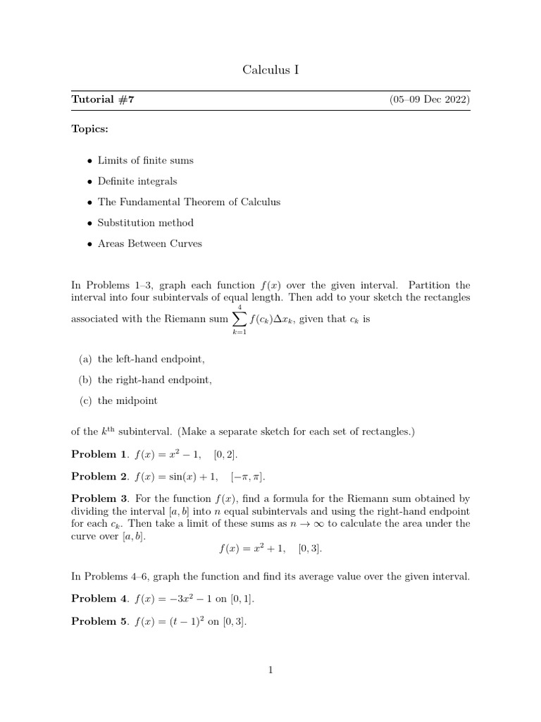 Calculus_I_-_Tutorial_7 | PDF | Analysis | Mathematics