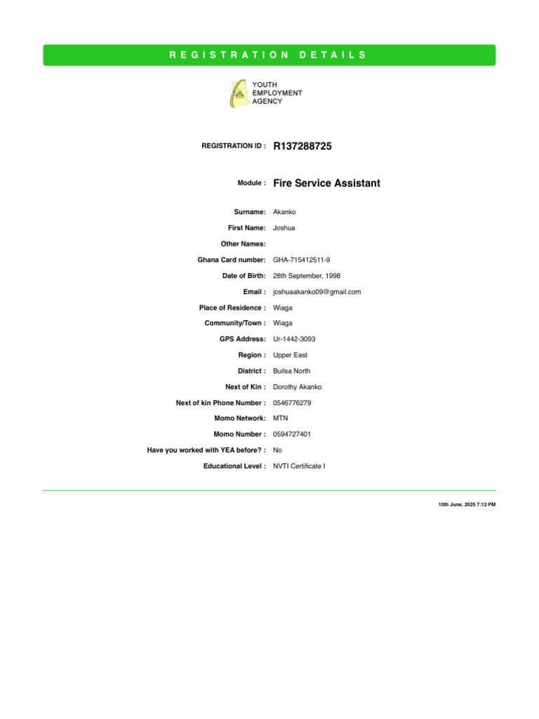 Fire Service Assistant Registration Details | PDF