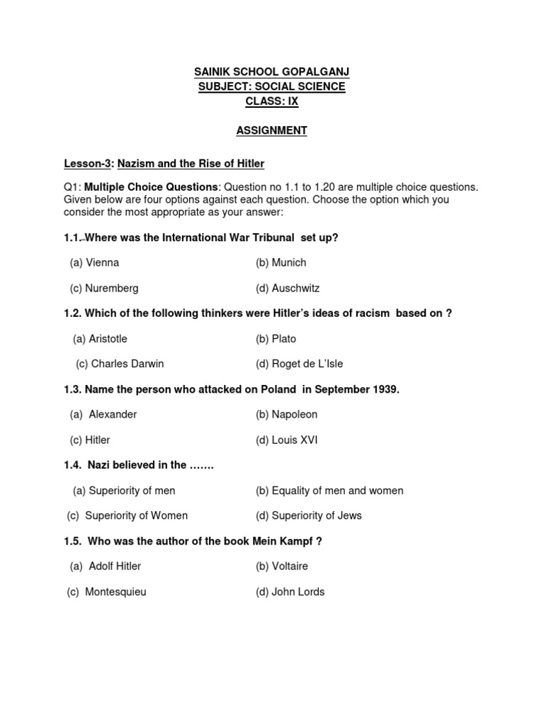 Nazism Worksheet | PDF | Adolf Hitler | Nazi Germany
