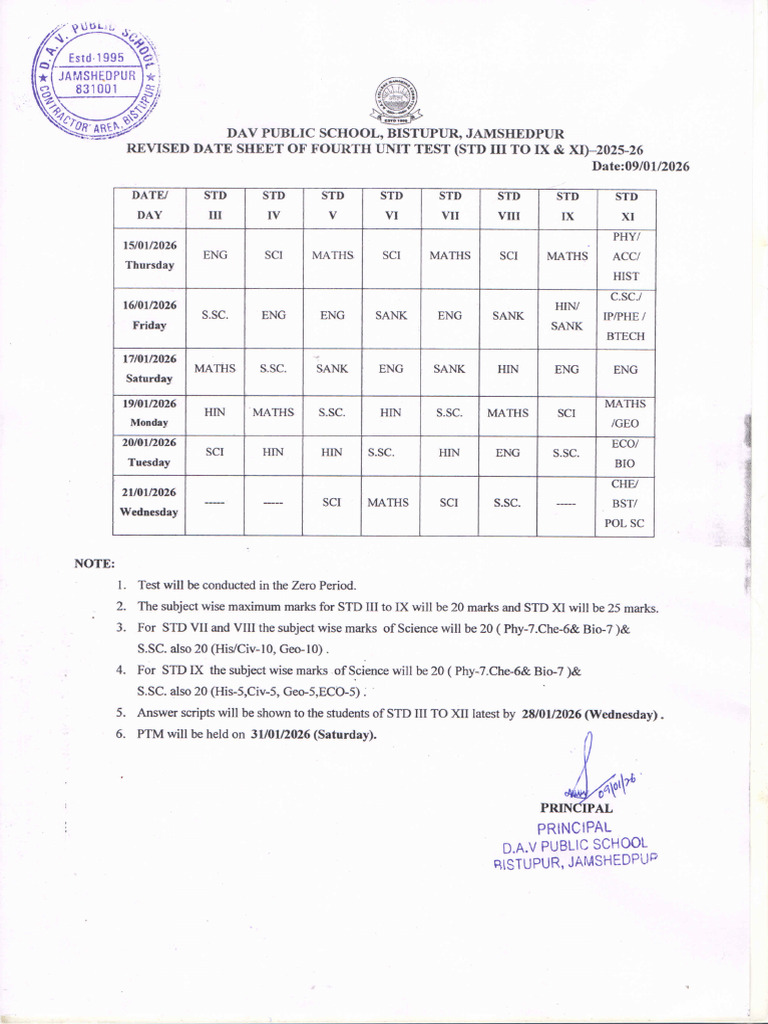 Revised Date Sheet-UT-4-III to IX & XI | PDF