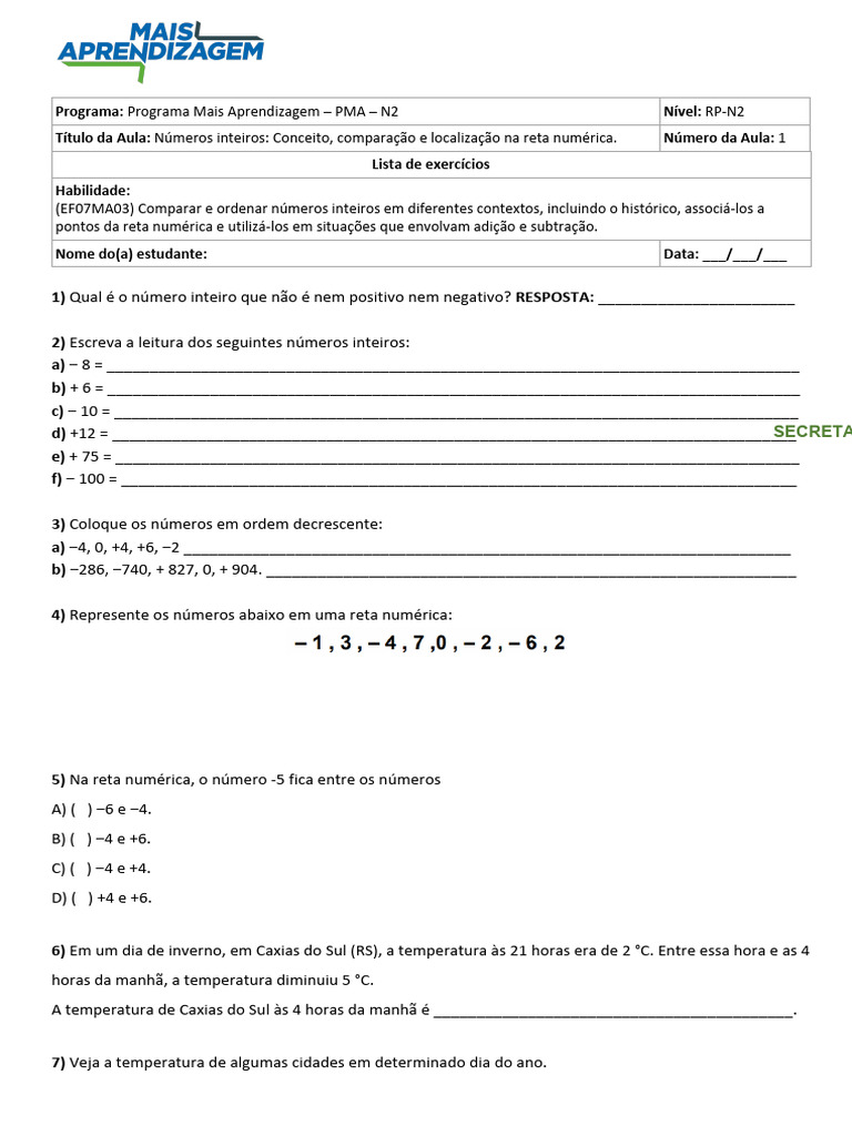 Pma Rp n2 Lista 01 2025.PDF | PDF | Temperatura