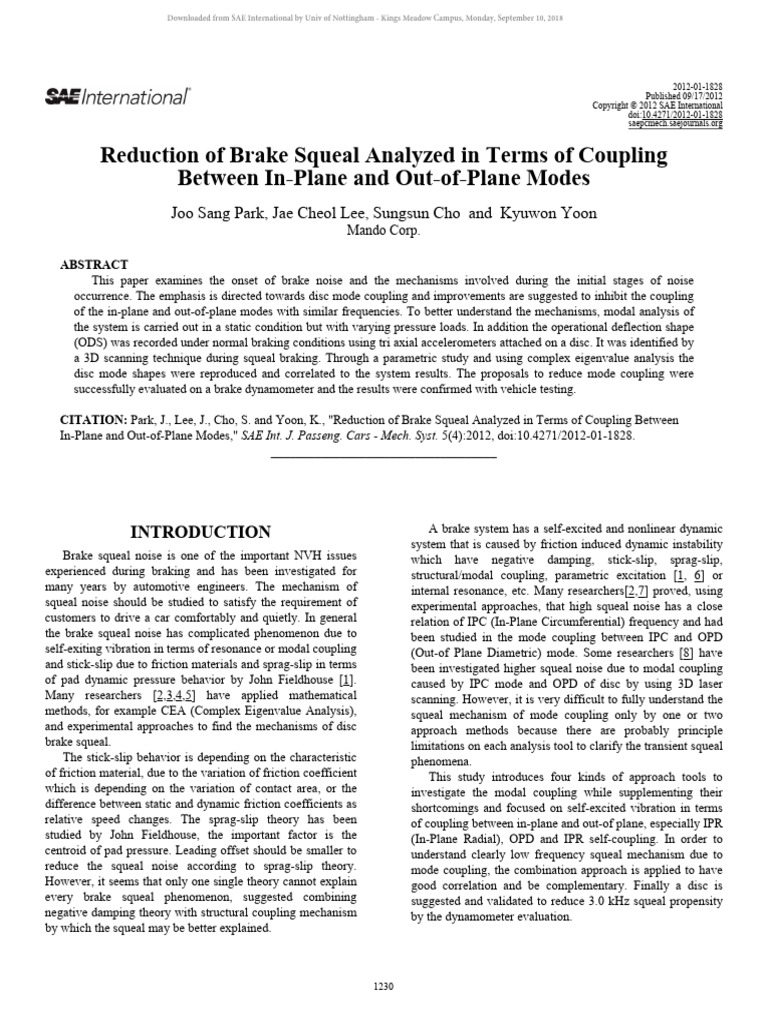Brake Squeal Mechanisms and Reduction Techniques | PDF | Normal Mode ...