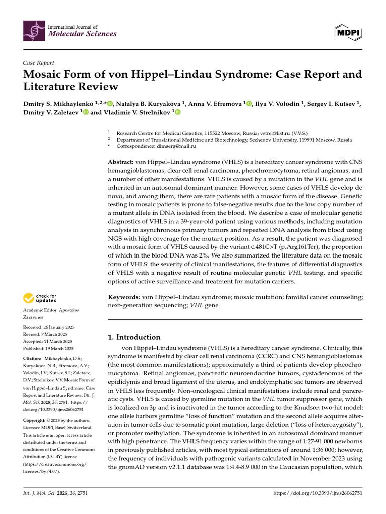 Mosaic Form of Von Hippel-Lindau Syndrome_Case Report and Literature ...
