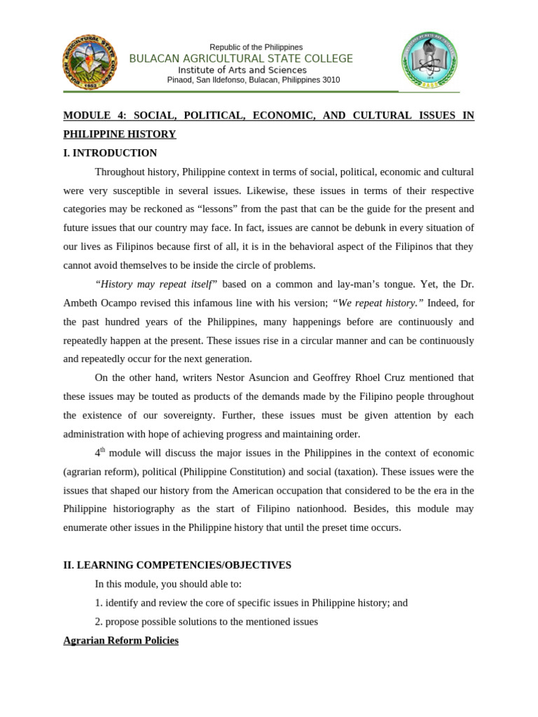 Module 4 - Social, Political, Economic, and Cultural Issues in ...
