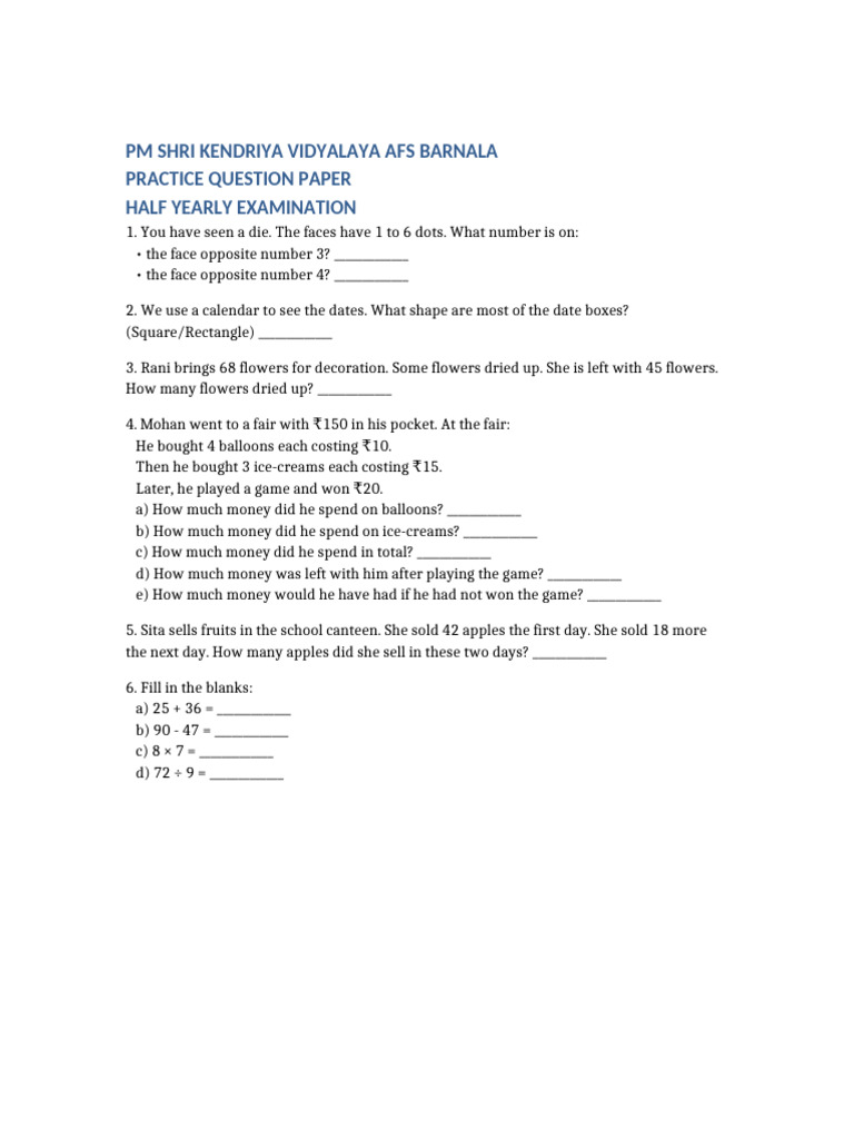 Practice Question Paper 2 | PDF