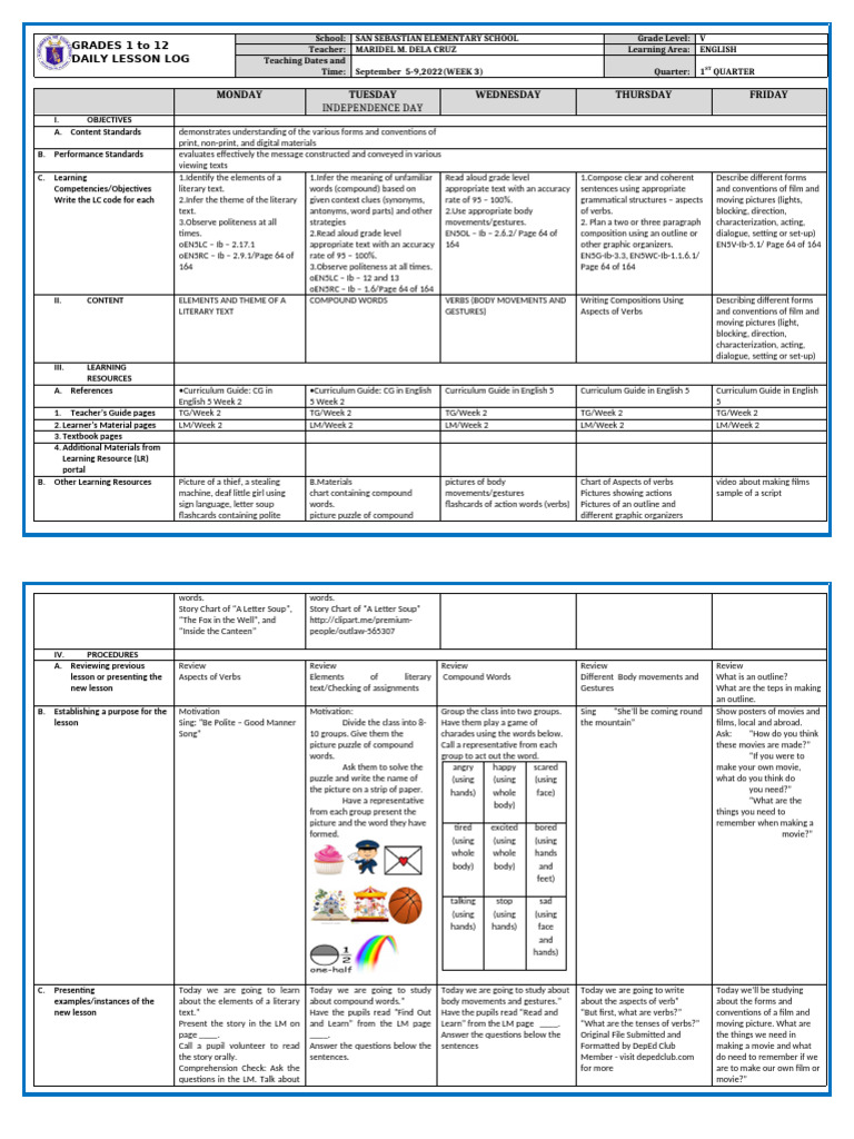 Grade 5 Dll q1 Week 3 All Subjects | PDF | Word | Reading Comprehension