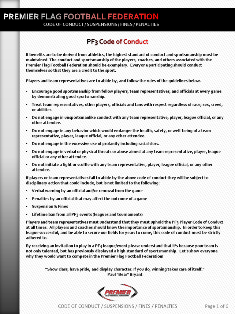 PF3 Code of Conduct Suspensions Fines Penalties | PDF | Sports | Sports ...