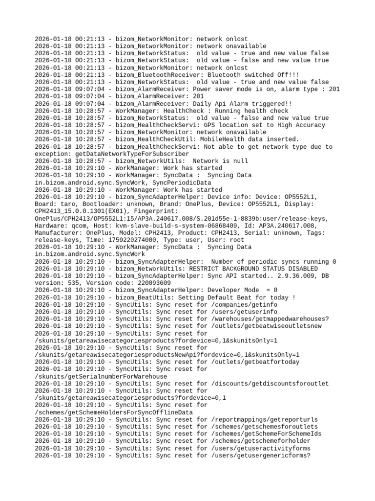 Bizom Network and Sync Status Logs | PDF | Computer Science | Computing