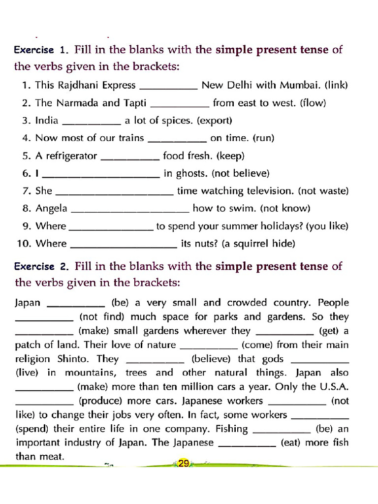 Class 5 English Worksheet - Tenses | PDF
